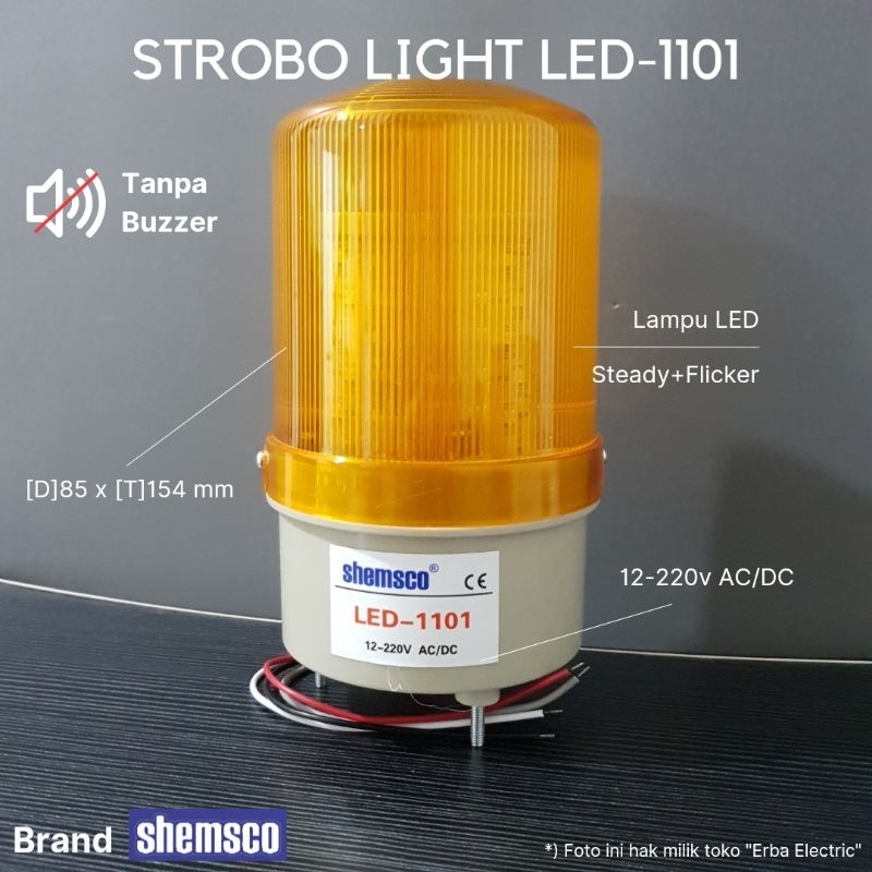 Jual Shemsco LED-1101 12vdc 24vdc 220vac 4inch Warning Rotary Strobo Light Steady Flicker Kuning ...