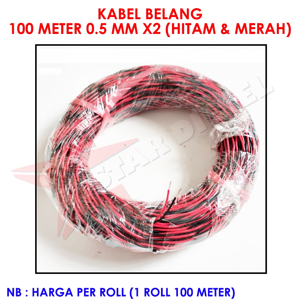 Jual KABEL BELANG 100 METER 0.5 MM X2 (HITAM & MERAH) KABEL BODY LAMPU ...