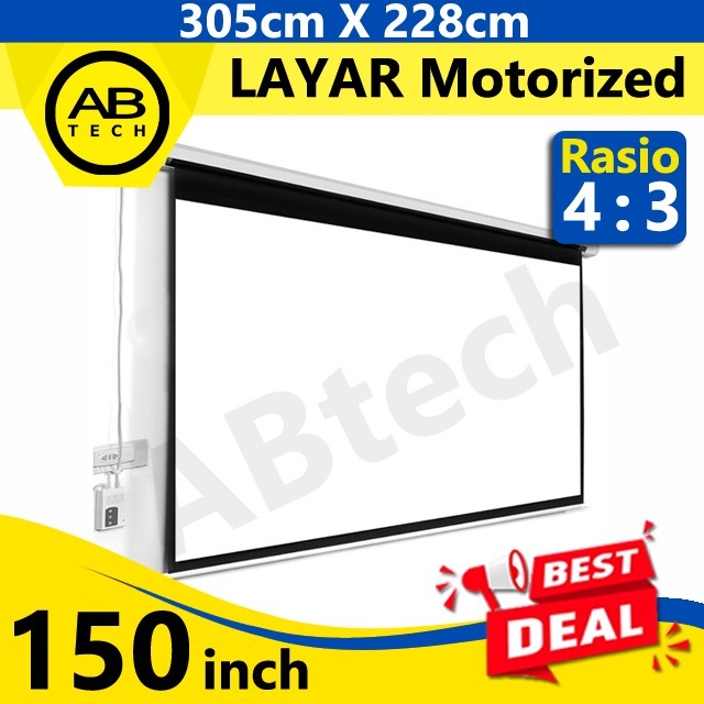 Jual Layar Proyektor Motorized 150 inch Diagonal Rasio 4:3 Screen ...