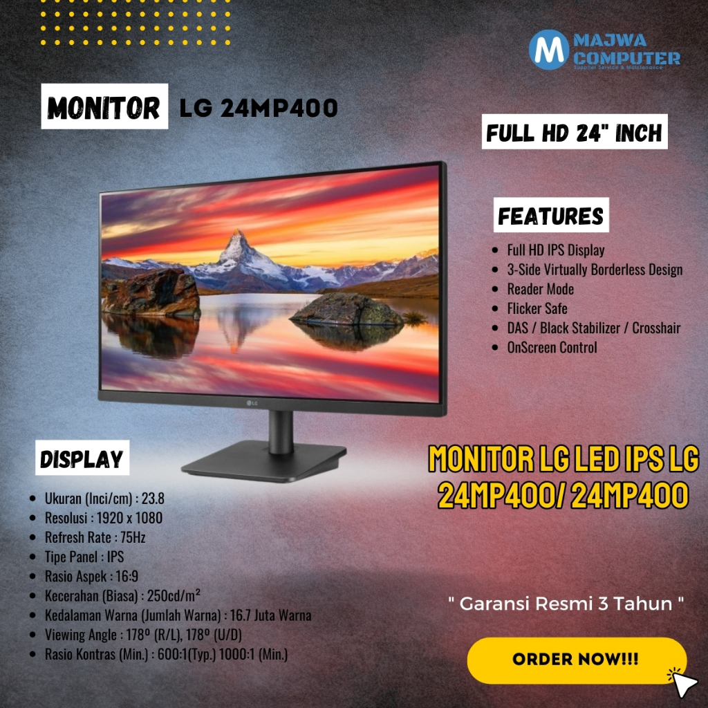 Jual Monitor LG LED IPS LG 24MP400/ 24MP400-B - Full HD 24" Inch ...