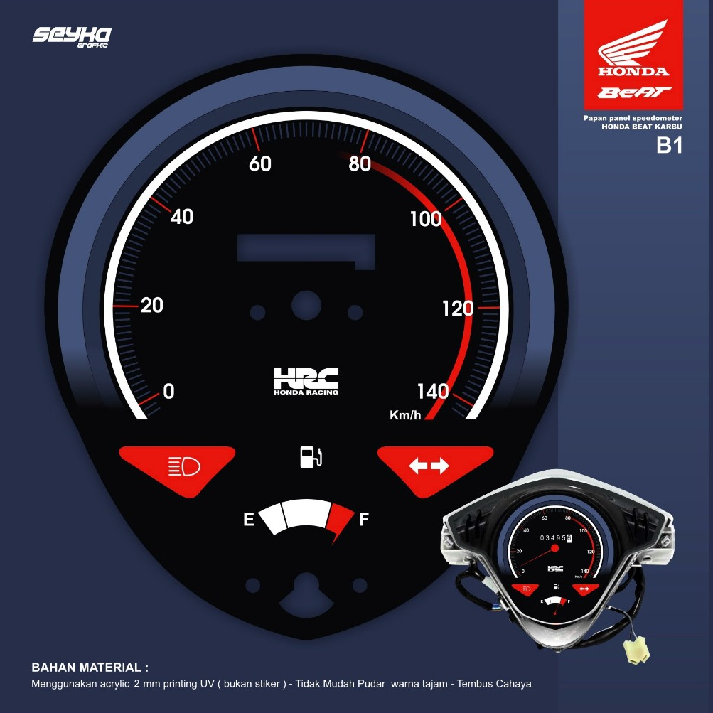 Jual Papan Panel Speedometer Honda Beat Karbu Akrilik tebal 2 mm ( B1 ...