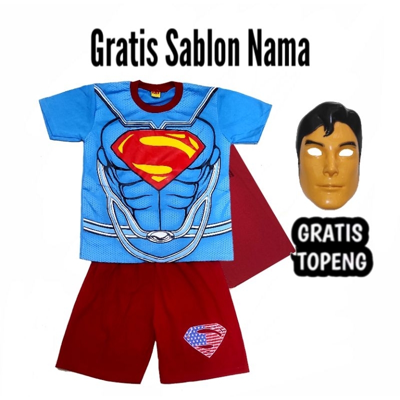 Jual Kaos Setelan Anak Kostum Superman Sayap Gratis Sablon Nama ...