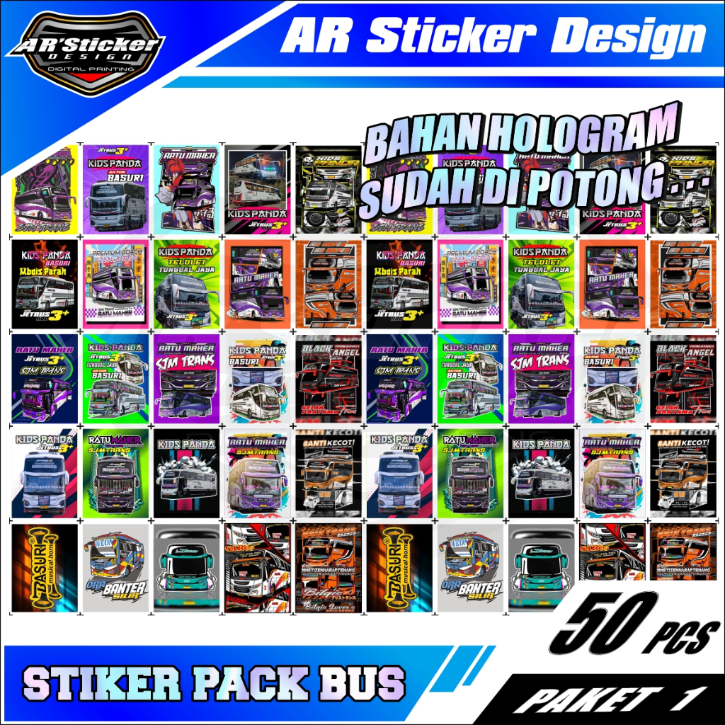 Jual 50 Pcs Sticker Pack Stiker Bus Mania Hologram Setiker Bis ...