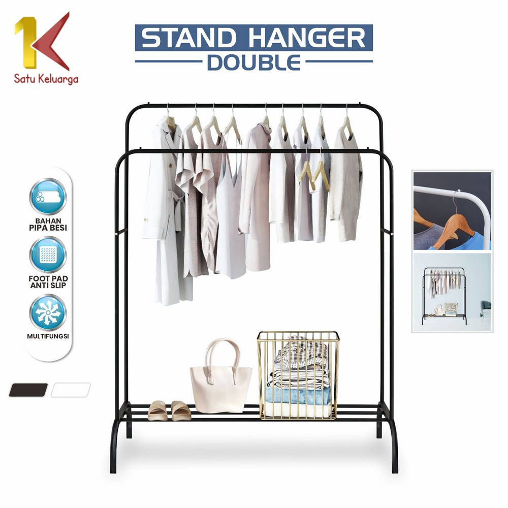 Jual Satu Keluarga Stand Hanger Double Rak Gantungan Baju Besi ...