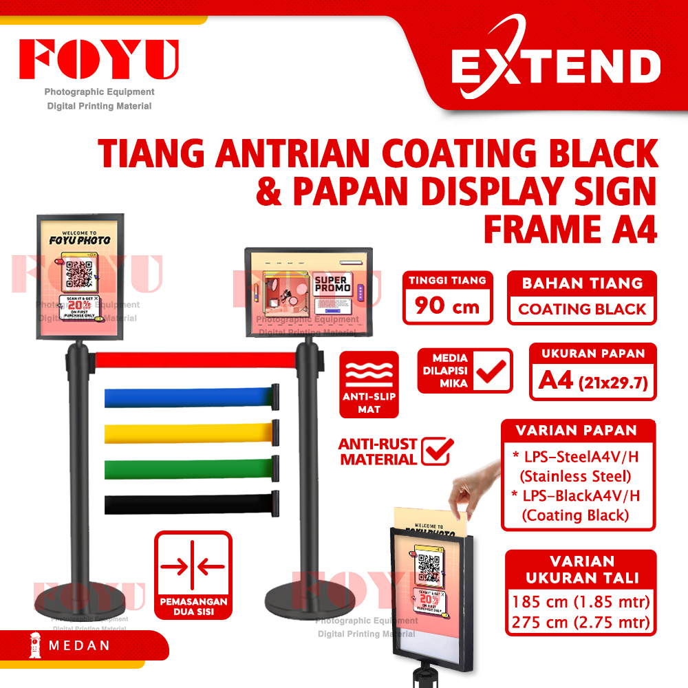 Jual Tiang Pembatas Antrian Antrean Pita Coating Black Queue Line Pole ...