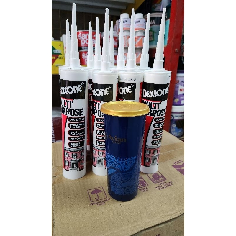 Jual lem silicone dextone sealant lem kaca 300ml(white) free tumbler ...