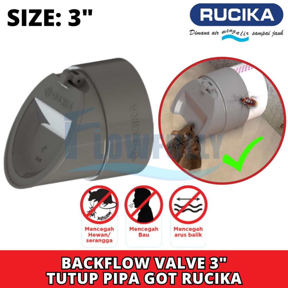 Jual is.. BACKFLOW VALVE 3" RUCIKA TUTUP PIPA PEMBUANGAN GOT ANTI HEWAN ...