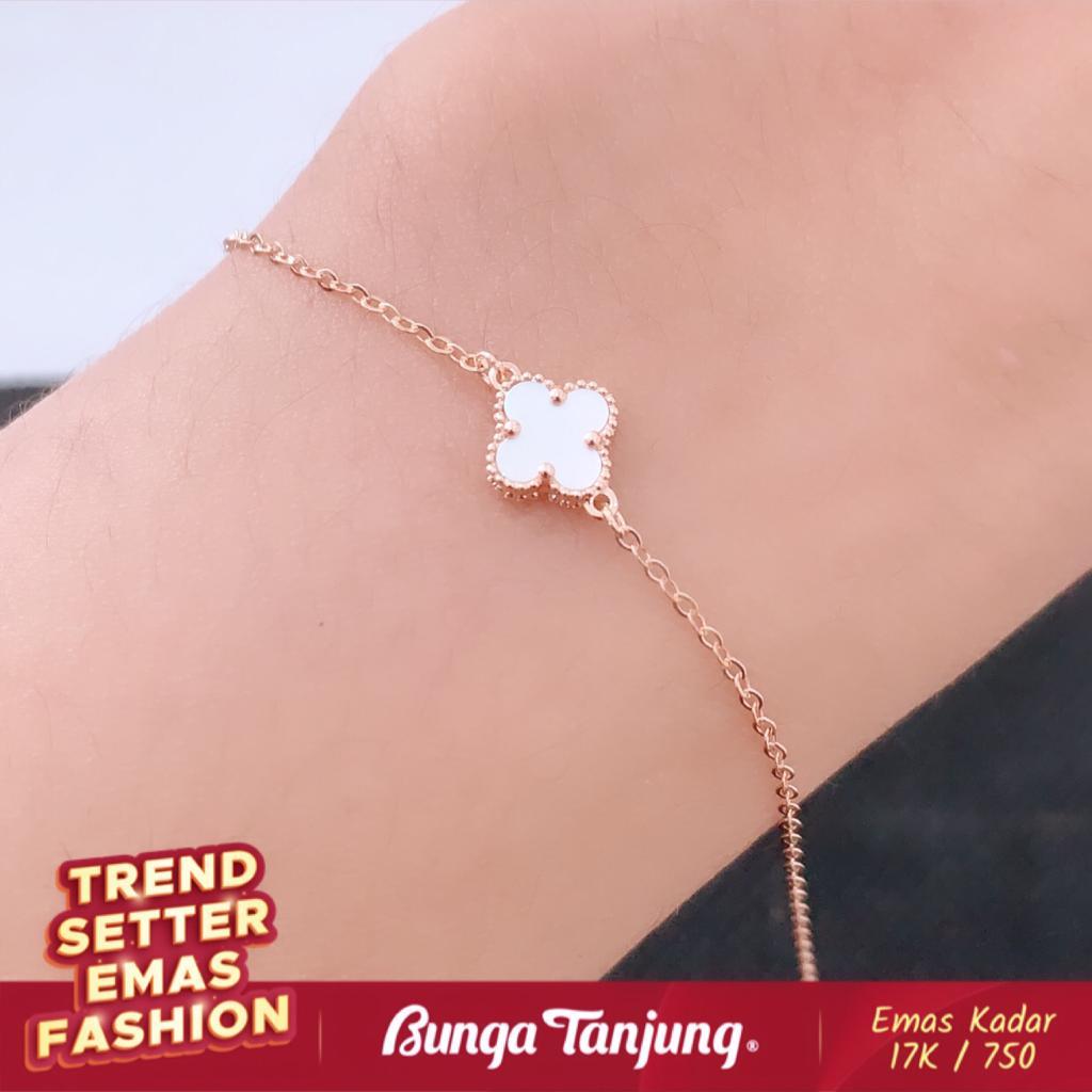 Jual GELANG CLOVER SERUT THIN - EMAS 17K - BUNGA TANJUNG GOLD | Shopee ...