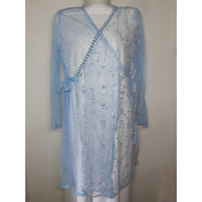 Jual WARNA SKY BLUE BIRU LANGIT Outer Brukat Outer Kebaya Outer Payet ...