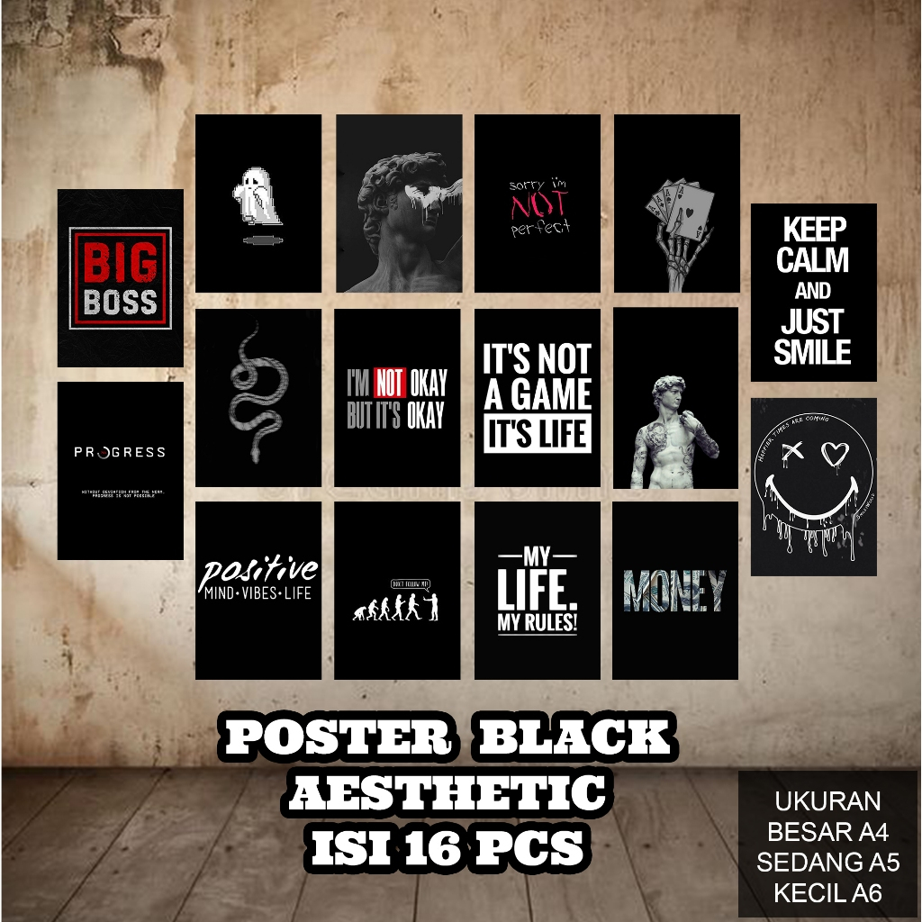 Jual Poster Dinding Qoutes Black Aesthetic Ukuran A4 A5 A6 | Isi 16 PCS ...