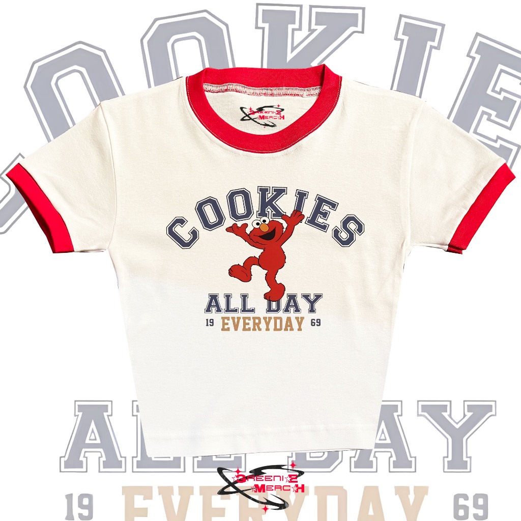 Jual Crop Top Baby Tee Cookies All Day Ringer Red | Shopee Indonesia