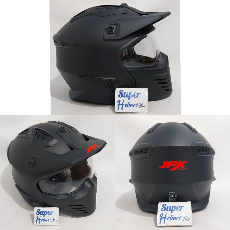 Jual Helm JPX MX 726R Polos solid Super Black doff/red (VISOR CLEAR) | Shopee Indonesia