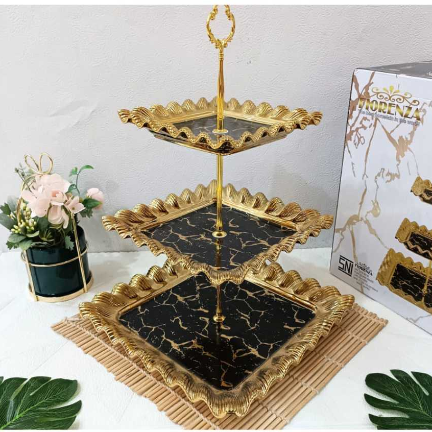 Jual Tempat Kue Keramik Rak Susun Tingkat 3 Marble Hitam Fiorenza MH ...
