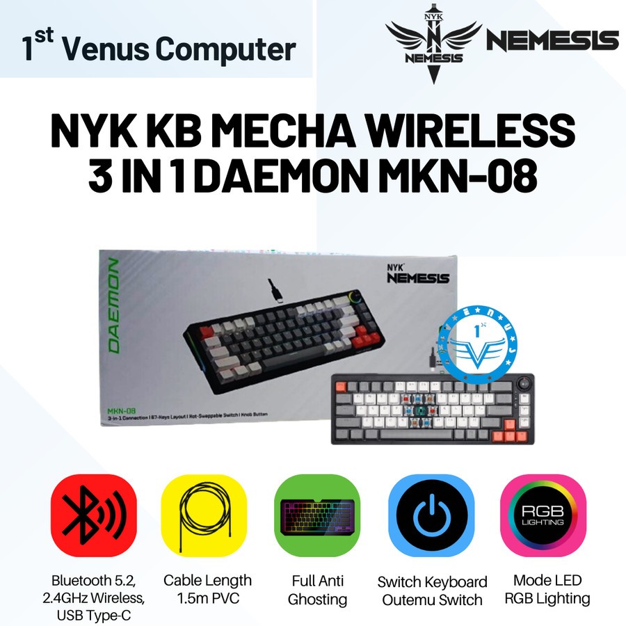 Jual Keyboard Mechanical NYK Nemesis Daemon MKN-08 / Wireless Mechanical Keyboard Gaming / KBG15 ...