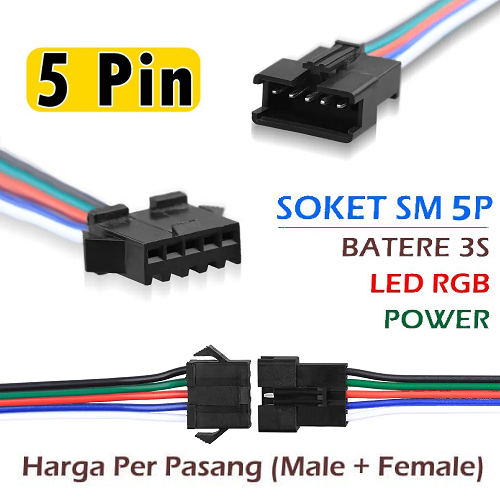 Jual Soket Terminal Kabel Jantan Betina Socket Baterai Lipo 3S 5 Pin Connector Konektor 5P SM-2. ...