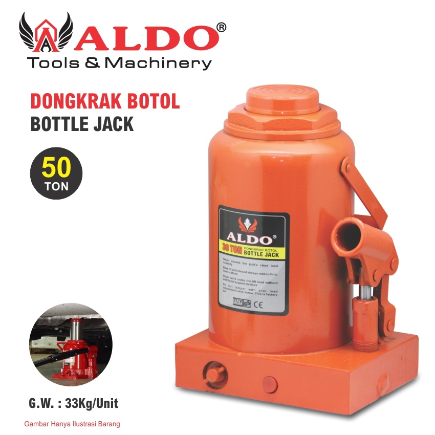 Jual DONGKRAK BOTOL 50 TON / DONGKRAK HYDRAULIC / BOOTLE JACK MERK ALDO ...