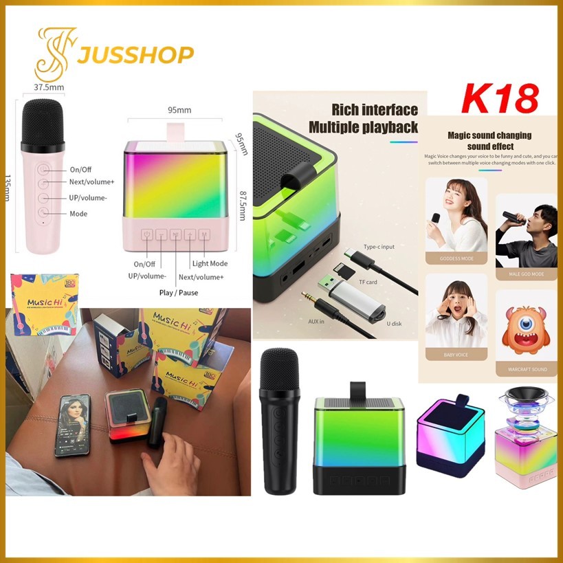 Jual Speaker Karaoke K18 Portable + Mic Bluetooth Mini Karaoke Set Full ...