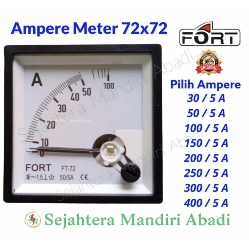 Jual Ampere Meter Analog Pilih Varian 30A 50A 75A 100A 150A 200A 250A 300A 400A 72x72 cm FORT ...