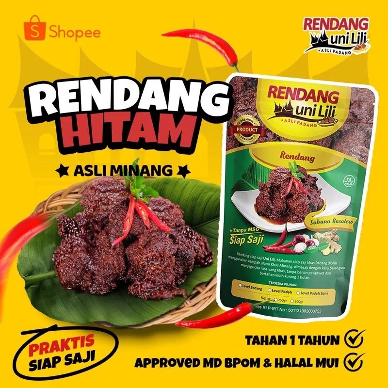 Jual RENDANG UNI LILI - RENDANG DAGING 250 gr ASLI PADANG MD BPOM HALAL MUI SNI | Shopee Indonesia