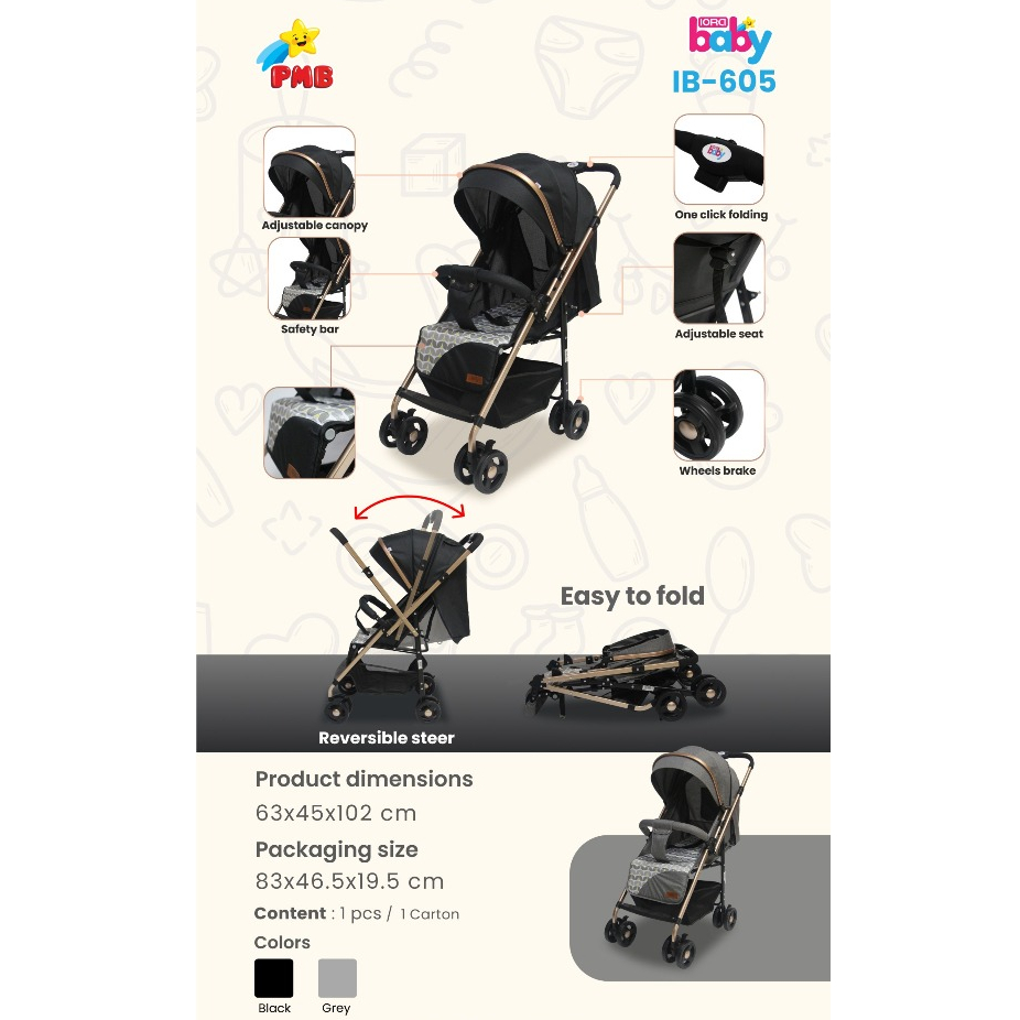 Jual BABY STROLLER PMB IB 605//KERETA DORONG BAYI IORA IB 605//BABY ...