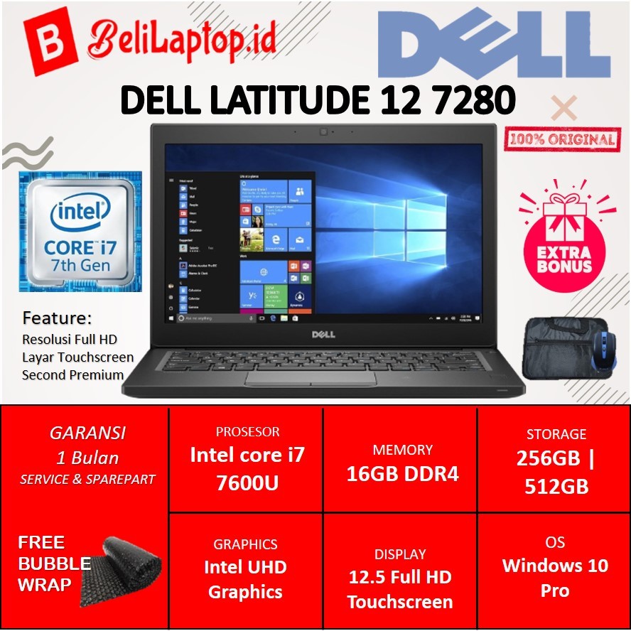Jual Laptop kerja dell latitude 7280 intel core i7 16GB 512GB SSD 12 ...
