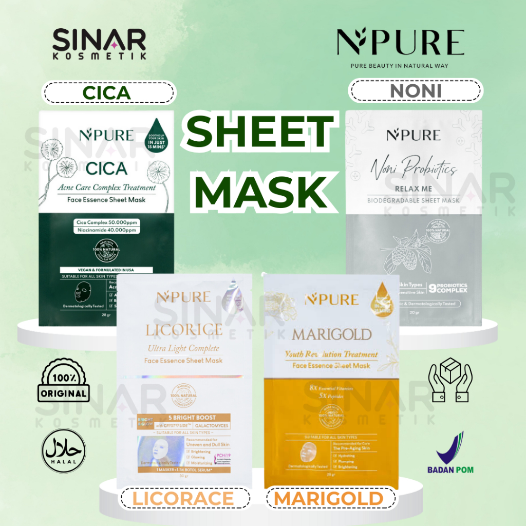 Jual [BPOM] Npure Cica / Noni Prebiotics / Licorice Face Sheet Mask ...