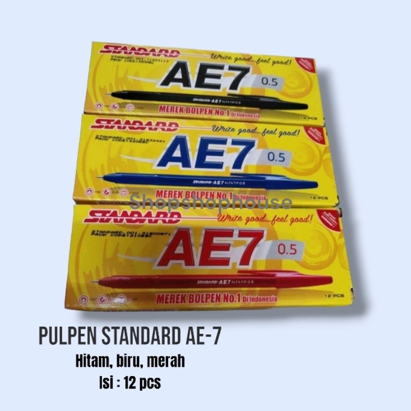 Jual pulpen standard 0.5 mm / pen standard hitam/biru/merah (12 pcs ...