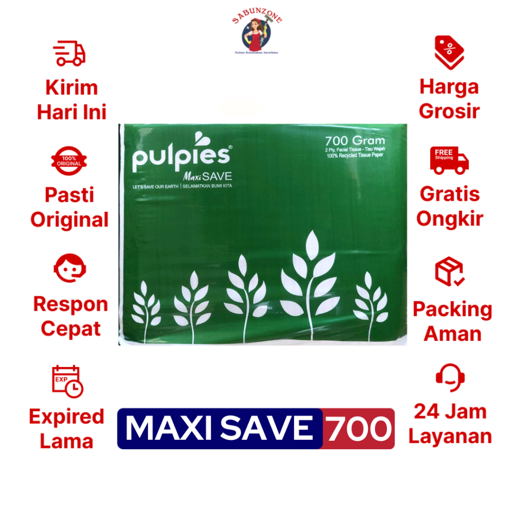 Jual Tisu Wajah Pulpies Maxi save Facial Tissue 2 Ply Jumbo Pack 700 gr ...