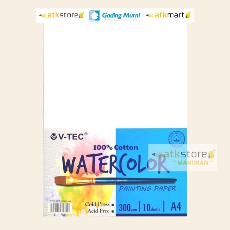Jual Kertas Gambar COLD PRESS 300 Gsm A4 Isi 10 lembar || V-tec Watercolor CPP 103003 A4 ...