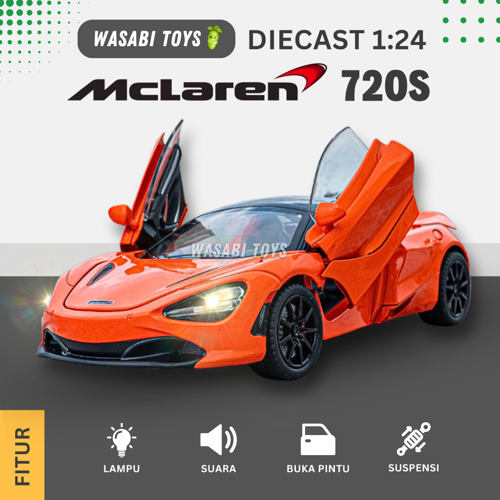 Jual Diecast 1:24 Mobil McLaren 720S 720 S (Fitur Buka Atap, Bagasi, Spoiler, Lampu, Klakson ...
