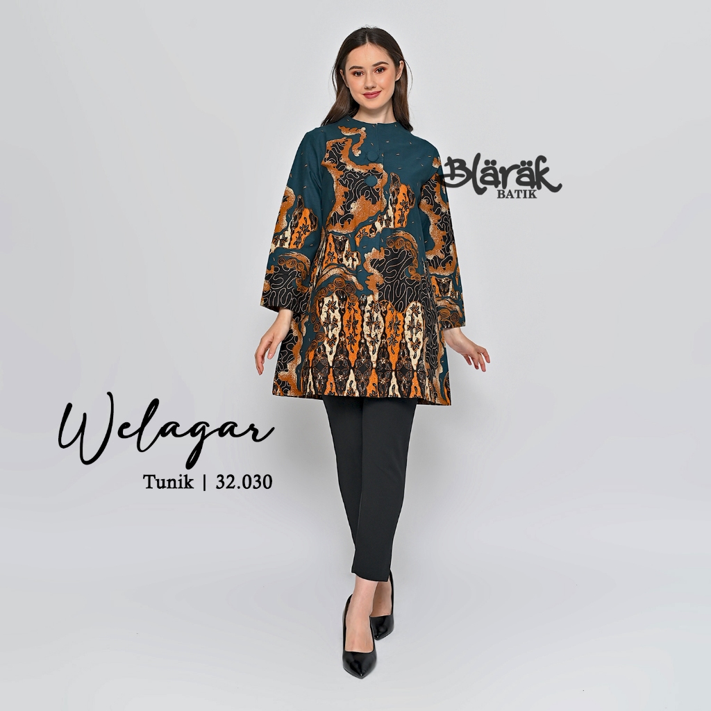 Jual Tunik Batik Wanita Premium Modern Motif Welagar Biru Blarak Batik ...