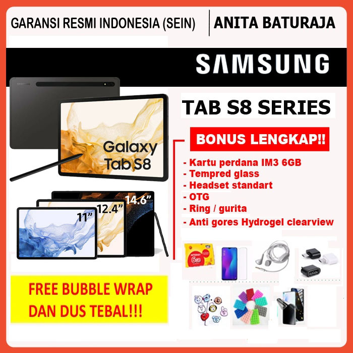 Jual SAMSUNG GALAXY TAB S8 8/128GB WIFI, S8 5G 8/128GB, S8+ 5G 8/256GB, DAN S8 ULTRA 5G 12/256GB ...