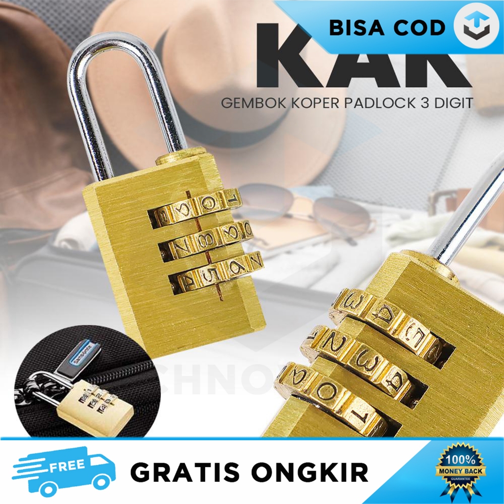 Jual GEMBOK KOPER 3 DIGIT PADLOCK SAFETY MULTIFUNGSI KOMBINASI SOLID ...