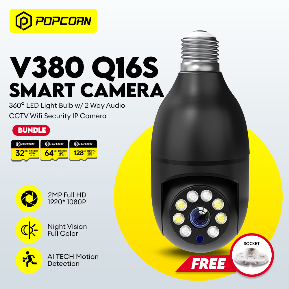 Jual Popcorn CCTV V380 Q16S IP CAM Camera 360 Degree LED Light Bulb ...