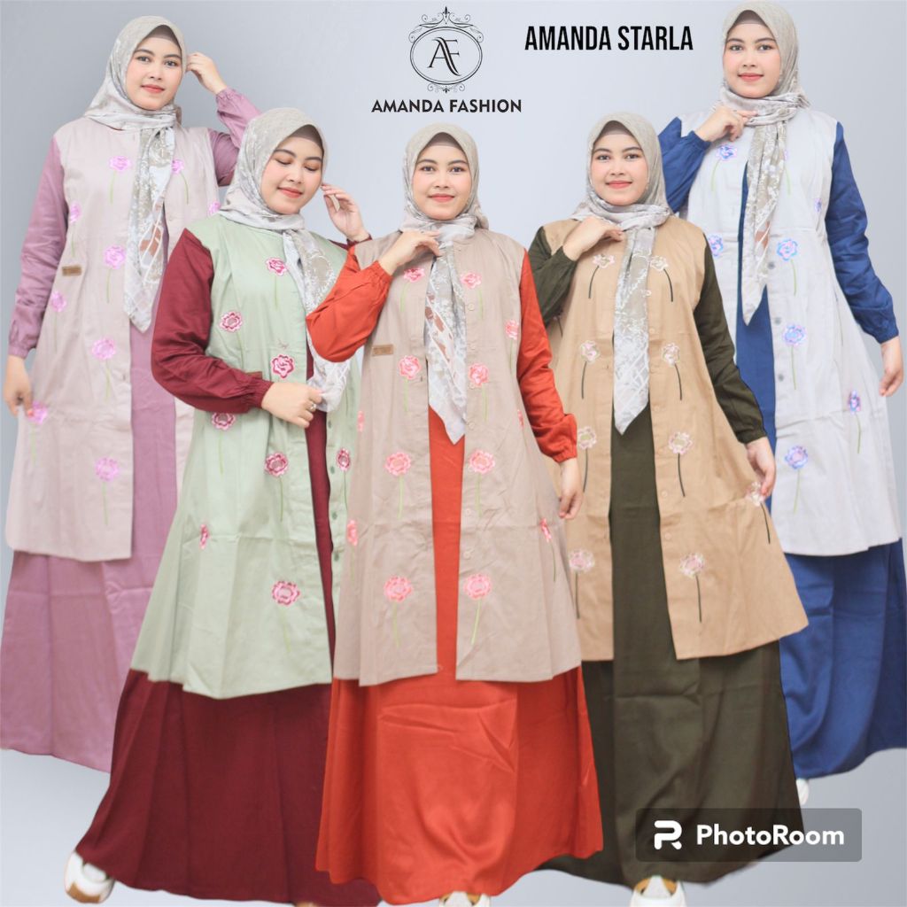Jual Gamis Amanda Starla Cardigan Bordir Rayon Twill Premium Mix Katun ...
