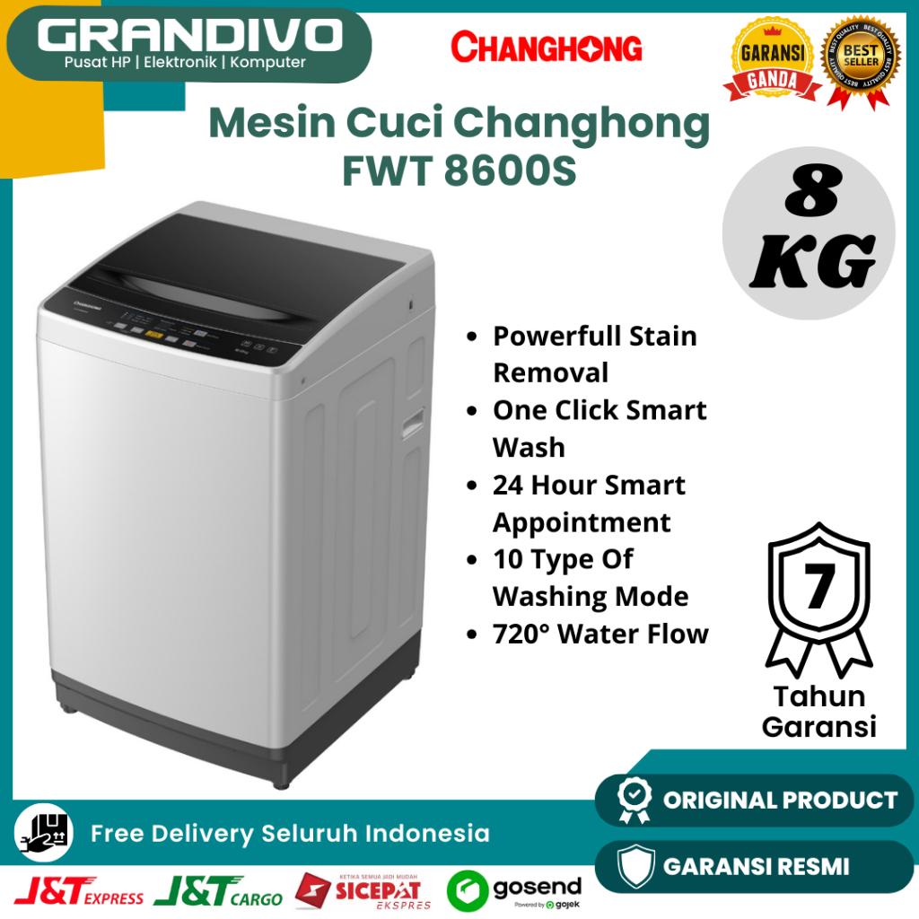 Jual Mesin Cuci Changhong 1 Tabung 8KG Stain Removal Low Watt One Touch Smart Wash - Grandivo ...