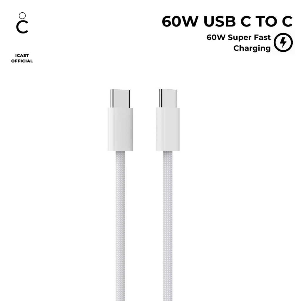 Jual iCast USB C TO C 60W Kabel Type C 60W Super Fast Charging | Shopee ...