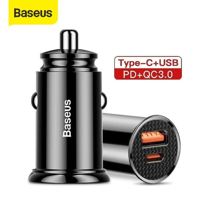 Jual BASEUS Car Charger Mobil Dual Port USB+USB C Fast Charging PD 30W ...