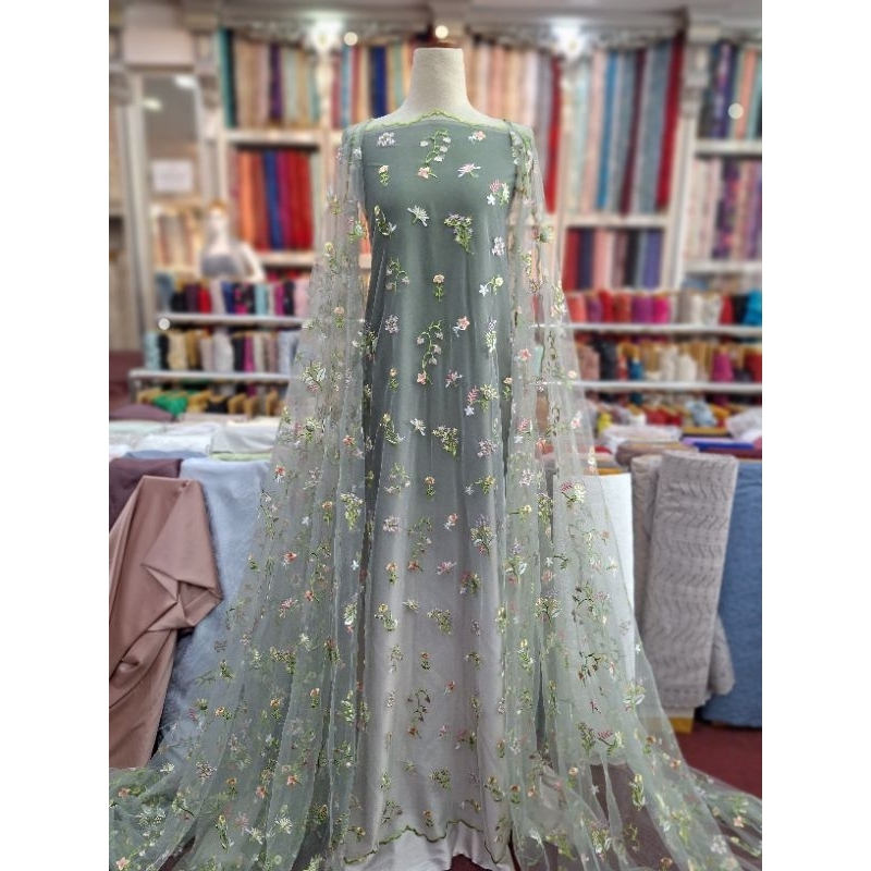Jual Tulle bordir multicolor motif bunga | tulle dress,kebaya ...
