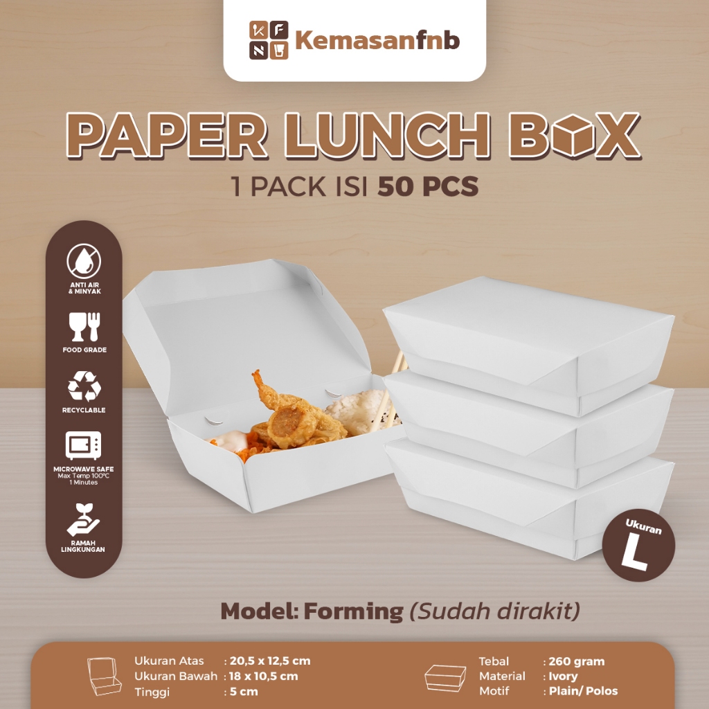 Jual Paper Lunch Box [Forming] 1 Pack Isi 50 Pcs Ivory 260gr 1PE ukuran ...