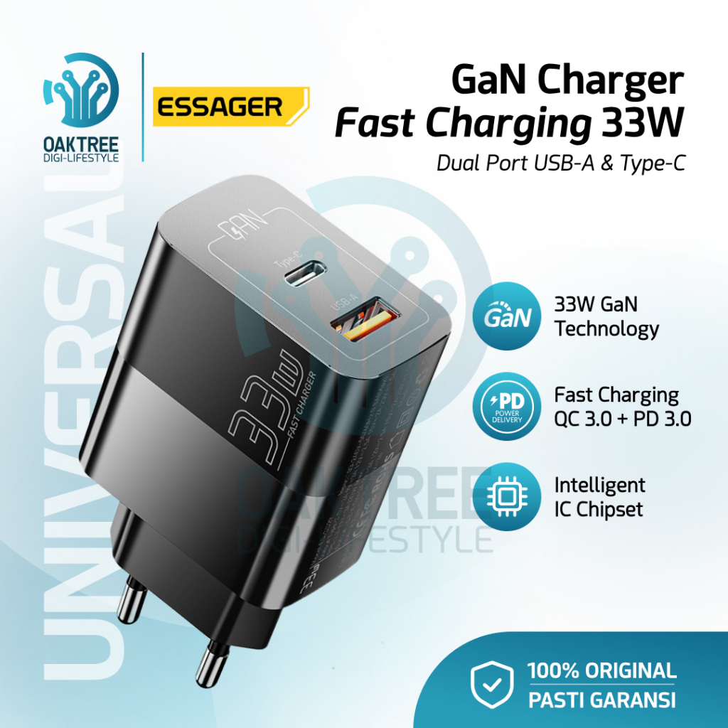 Jual Essager Kepala Charger Fast Charging 33W QC3.0 PD Fast Charger AFC ...