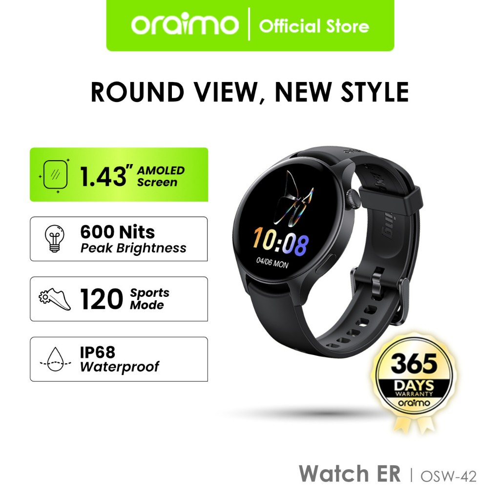 Jual Oraimo Watch ER OSW-42 1.43" Amoled Screen Colorful Smartwatch Jam ...