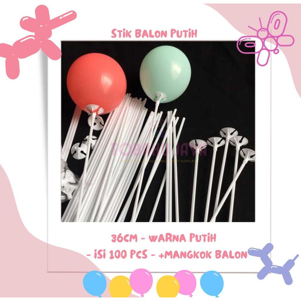 Jual Stik Balon + Cup Warna Putih Isi 100 Pcs / Gagang Balon + Cup ...