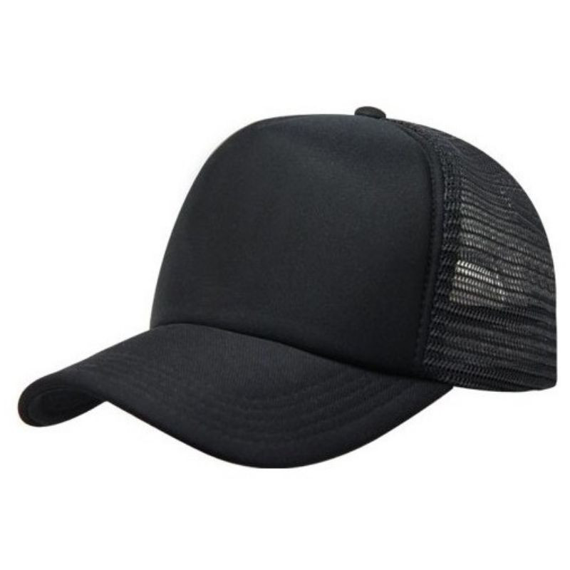 Jual Topi Trucker hat Polos hitam full black tekuk | Shopee Indonesia