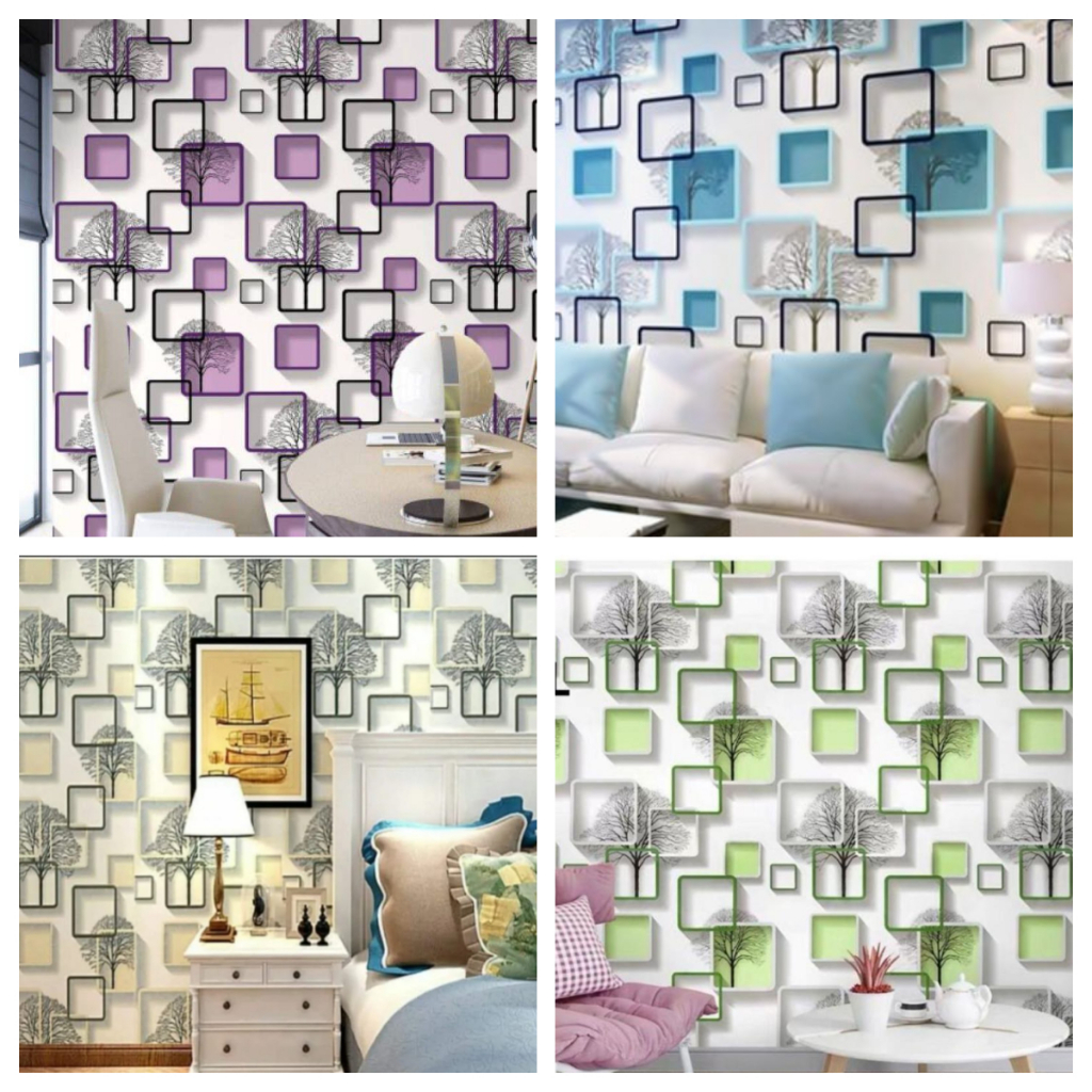 Jual Wallpaper Sticker Dinding Ruang Kamar Ruang Tamu Motif KOTAK 3D ...