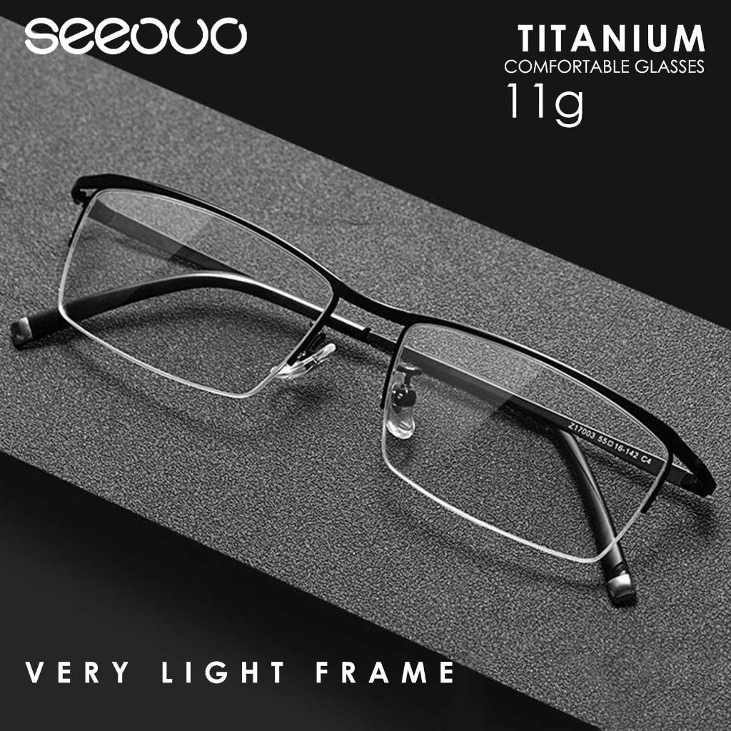 Jual Seeouo Frame Kacamata Plano Lens Model Kotak Half Rim Business Style Bahan Titanium Ringan ...