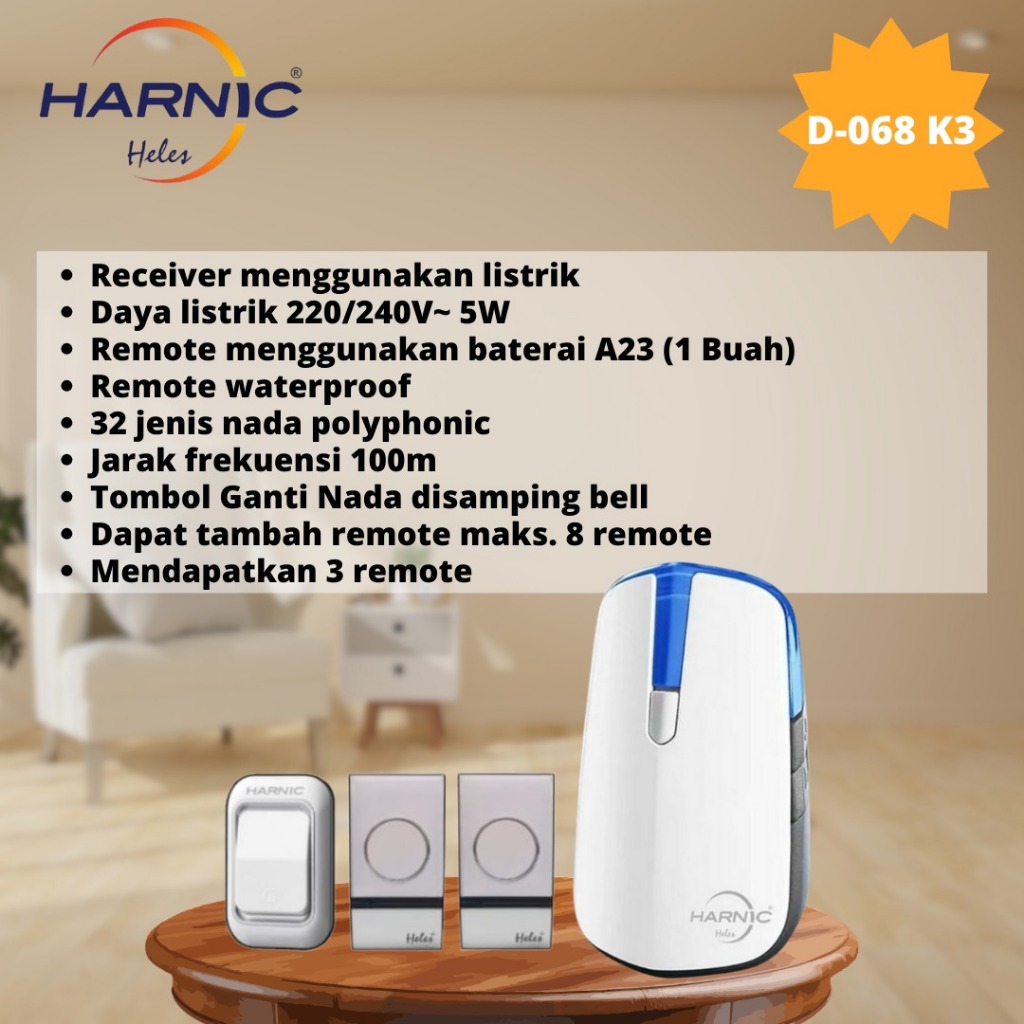 Jual Bell pintu-Bell wireless-Door bel listrik-Harnic Heles 1 body 3 ...