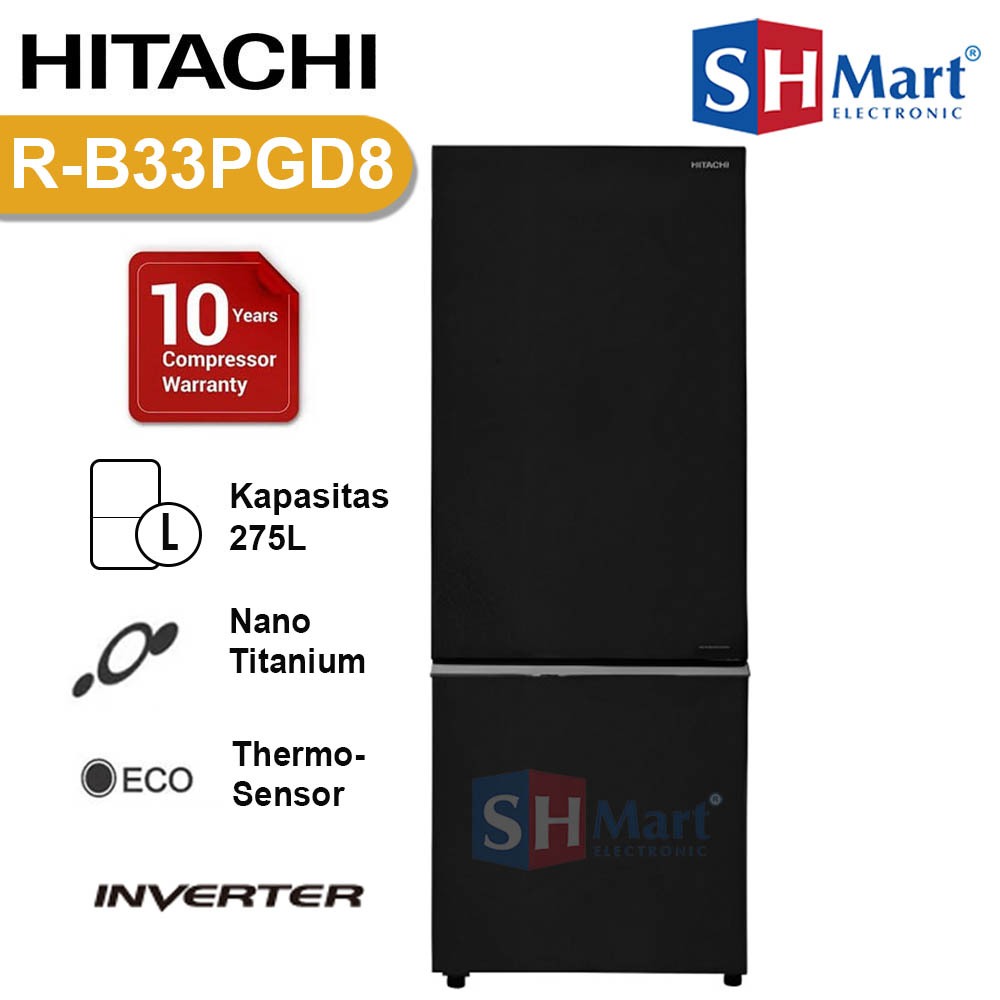 Jual KULKAS HITACHI 2 PINTU BOTTOM FREEZER KAPASITAS 275 LITER R-B33PGD8 BBK / RB33PGD8BBK ...