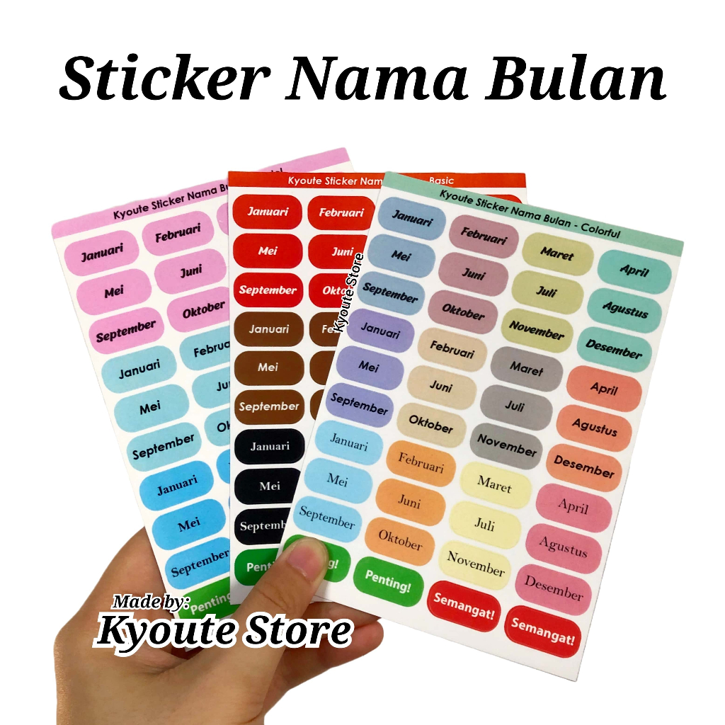 Jual Sticker Sheet Nama-Nama Bulan Months Kalender Kyoute A6 Journal ...