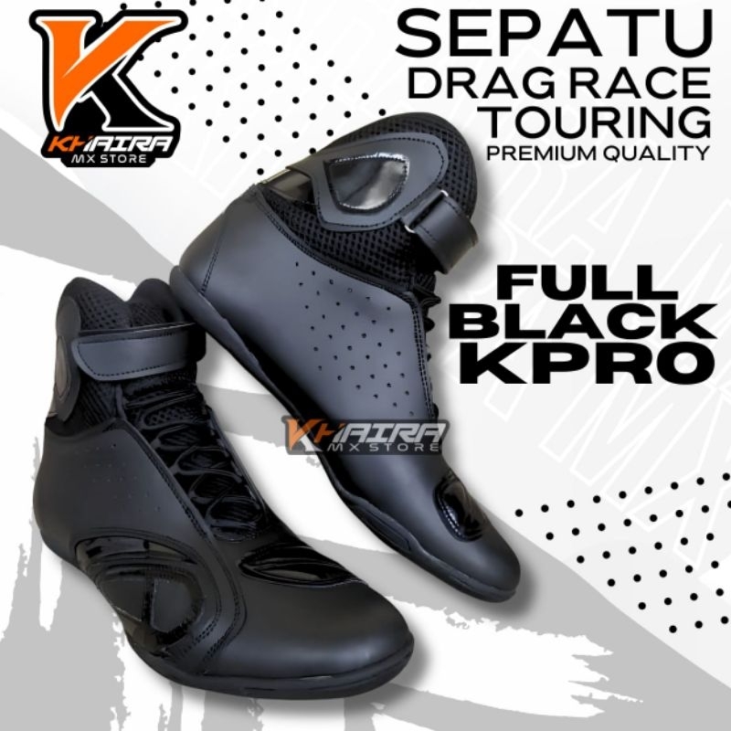 Jual Sepatu balap Drag race/Sepatu touring bikers hitam polos | Shopee ...